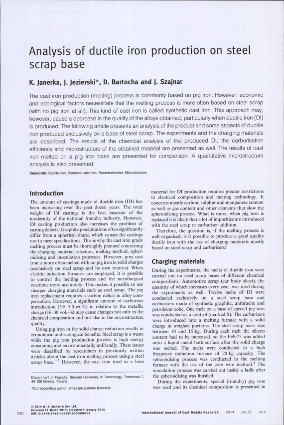 (PDF) Analysis of ductile iron production on steel scrap base