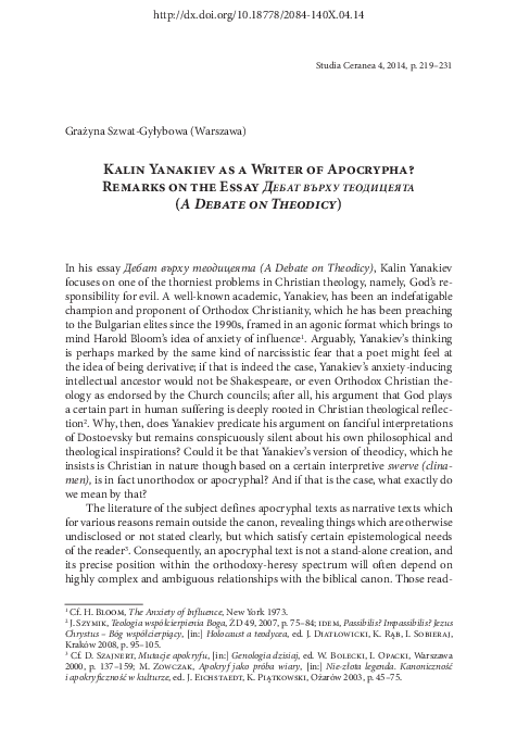 (PDF) Kalin Yanakiev as a Writer of Apocrypha? Remarks on the Essay ...