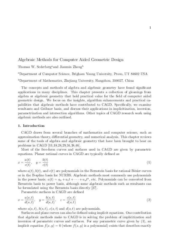 (PDF) Algebraic Methods for Computer Aided Geometric Design