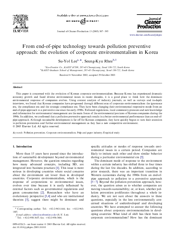 (PDF) From end-of-pipe technology towards pollution preventive approach ...