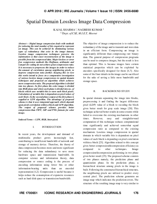 (PDF) Spatial Domain Lossless Image Data Compression