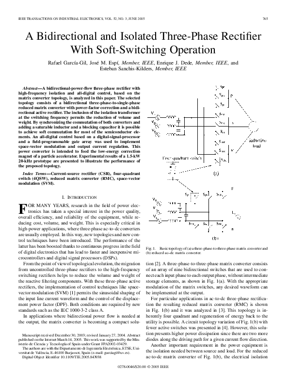(PDF) A Bidirectional and Isolated Three-Phase Rectifier With Soft ...