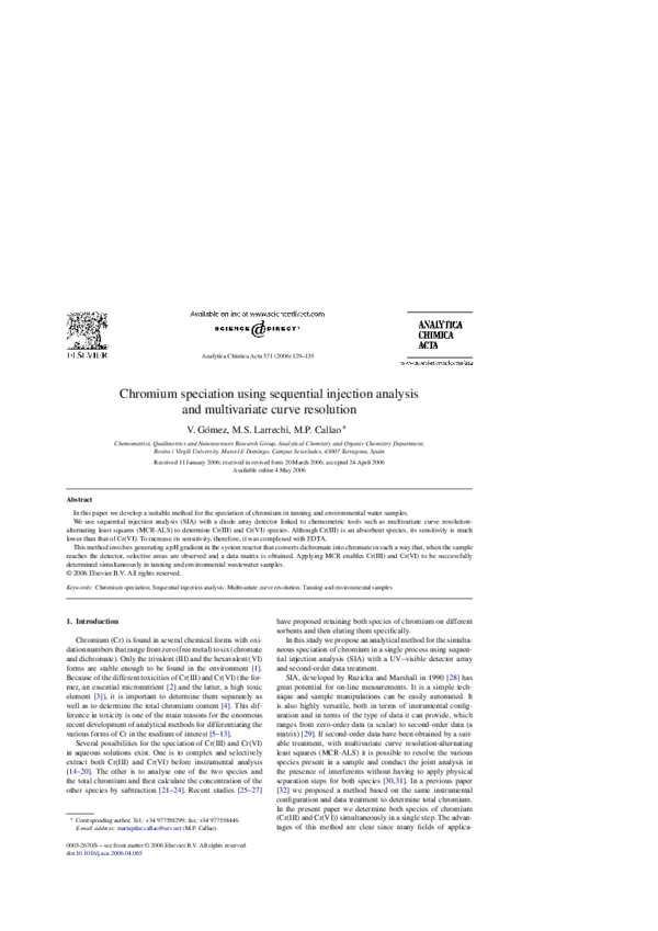 (PDF) Chromium speciation using sequential injection analysis and multivariate curve resolution