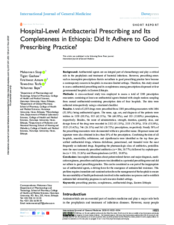 (PDF) Hospital-Level Antibacterial Prescribing and Its Completeness in Ethiopia: Did It Adhere ...