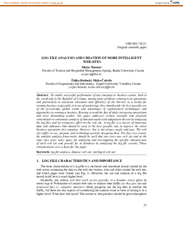 (PDF) Log File Analysis and Creation of More Intelligent Web Sites