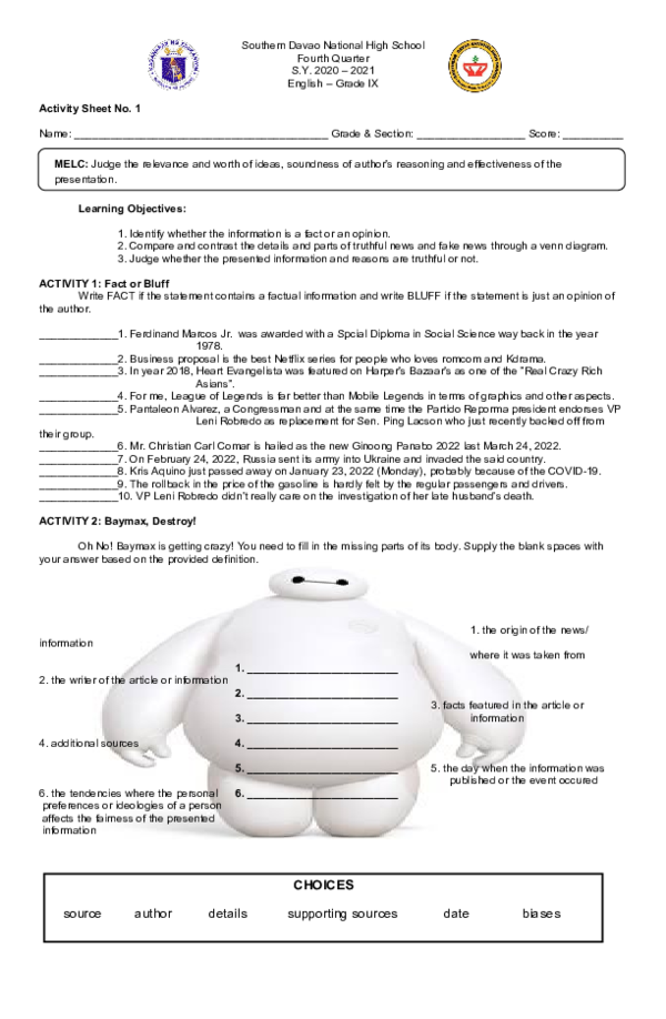 (DOC) Sample Activity Sheet