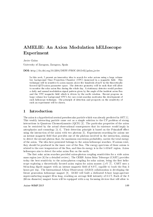 (PDF) AMELIE: An Axion Modulation hELIoscope Experiment