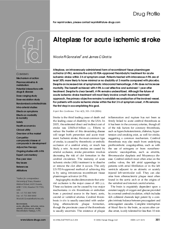 (PDF) Alteplase for acute ischemic stroke