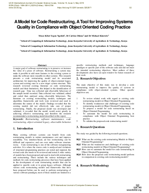 (PDF) A Model for Code Restructuring, A Tool for Improving Systems Quality In Compliance With ...