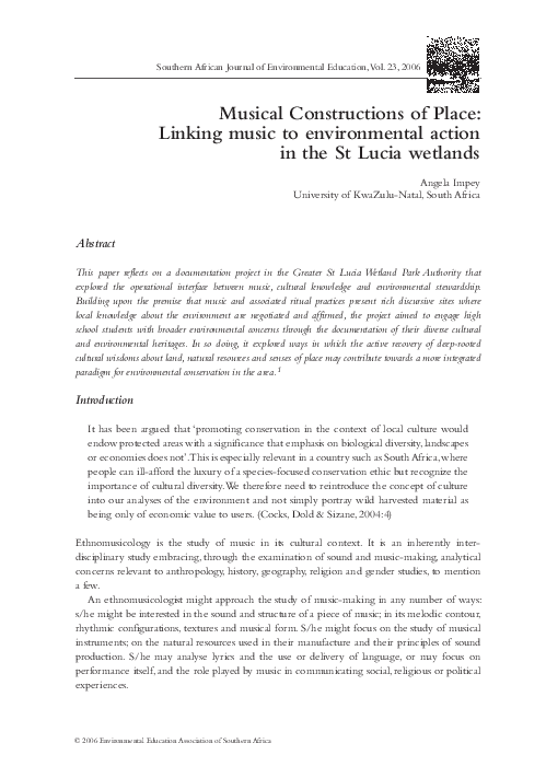 (PDF) Musical Constructions of Place Linking Music to Environmental ...