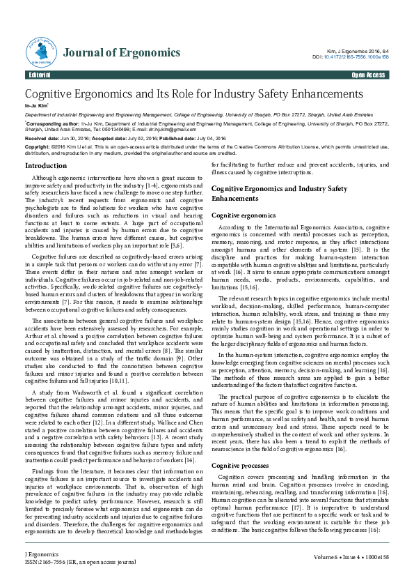 (PDF) Cognitive Ergonomics and Its Role for Industry Safety Enhancements