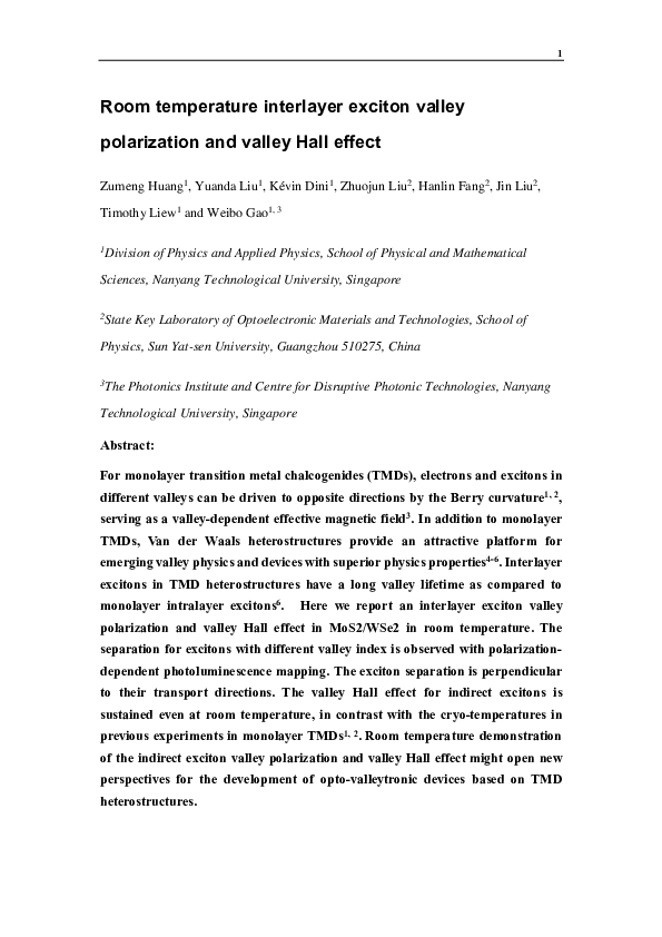 (PDF) Room temperature interlayer exciton valley polarization and ...