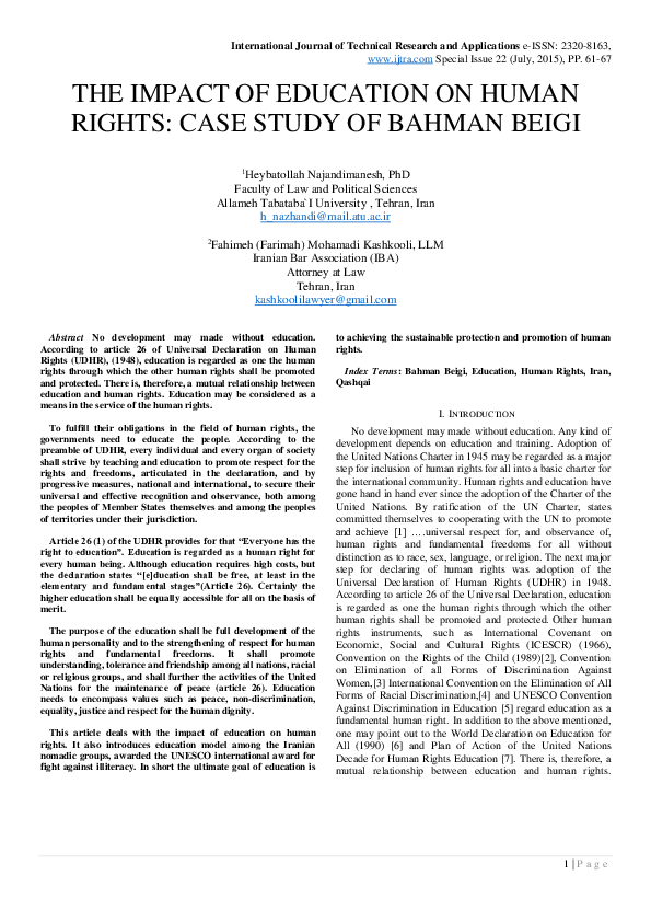 (PDF) THE IMPACT OF EDUCATION ON HUMAN RIGHTS: CASE STUDY OF BAHMAN BEIGI