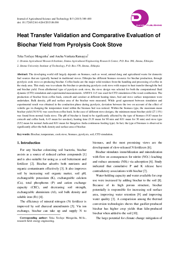 (PDF) Heat Transfer Validation and Comparative Evaluation of Biochar ...