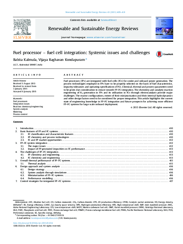 (PDF) Fuel processor – fuel cell integration: Systemic issues and ...
