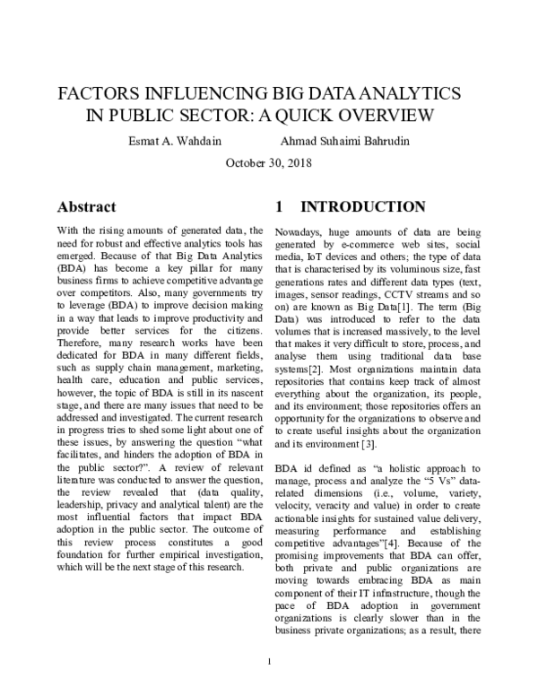 (PDF) Factors Influencing Big Data Analytics in Public Sector: A Quick Overview