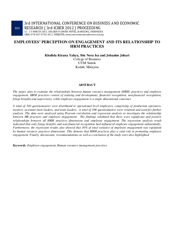 (PDF) Employees’ perception on engagement and its relationship to HRM ...