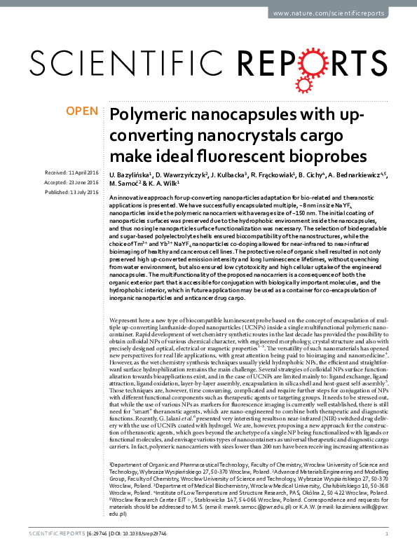 (PDF) Polymeric nanocapsules with up-converting nanocrystals cargo make ...
