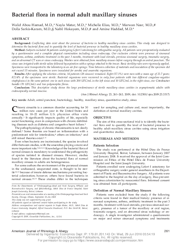 (PDF) Bacterial flora in normal adult maxillary sinuses