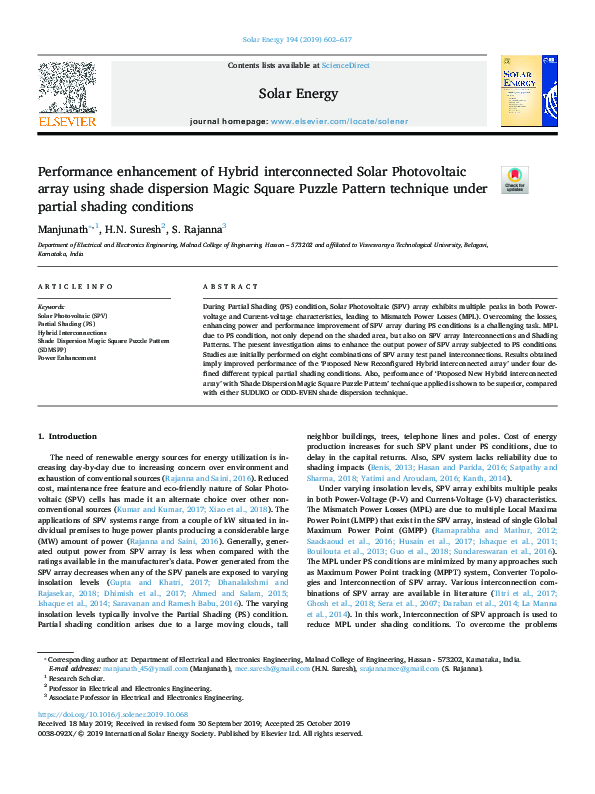 Pdf Performance Enhancement Of Hybrid Interconnected Solar Photovoltaic Array Using Shade
