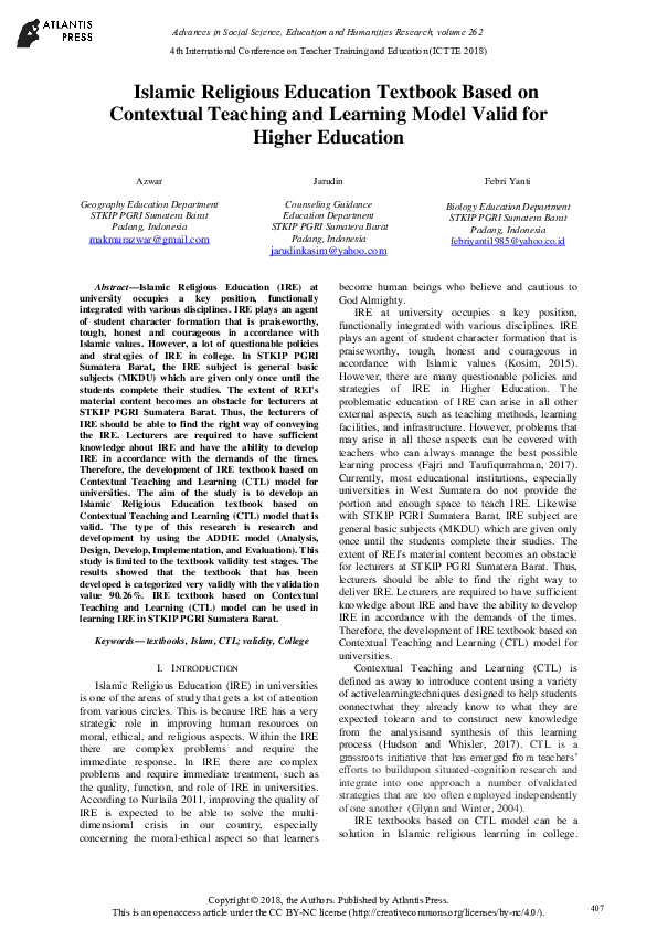 (PDF) Islamic Religious Education TextBook Based on Contextual Teaching ...