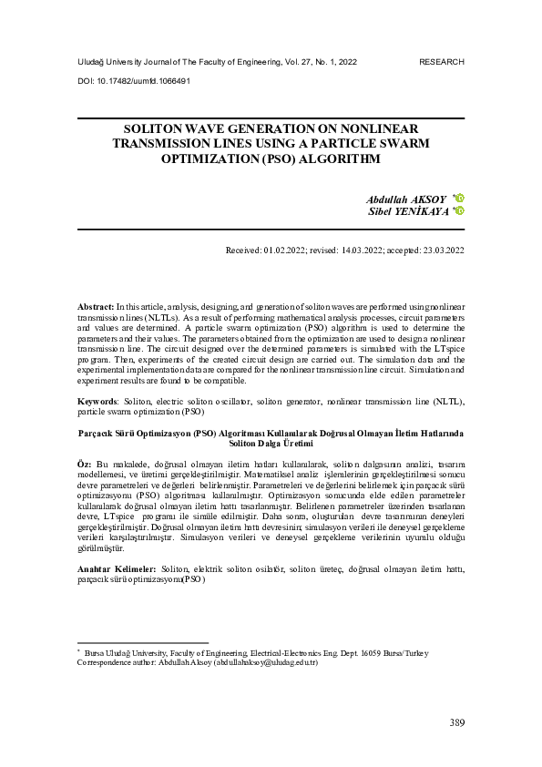 (PDF) Soliton Wave Generation on Nonlinear Transmission Lines Using a Particle Swarm ...