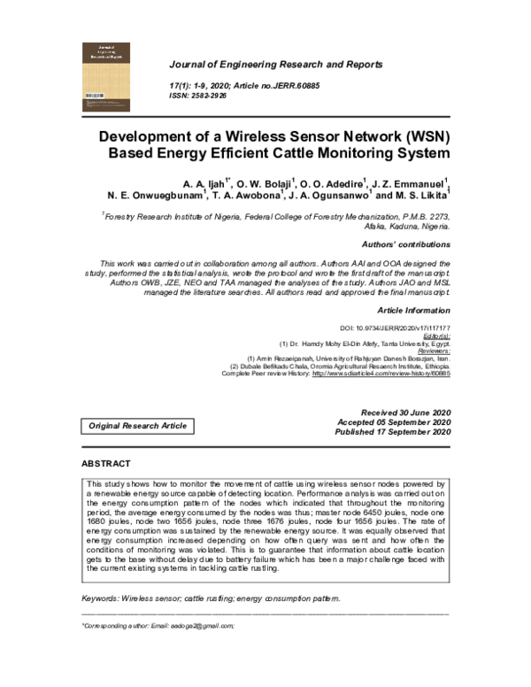 Pdf Development Of A Wireless Sensor Network Wsn Based Energy Efficient Cattle Monitoring System