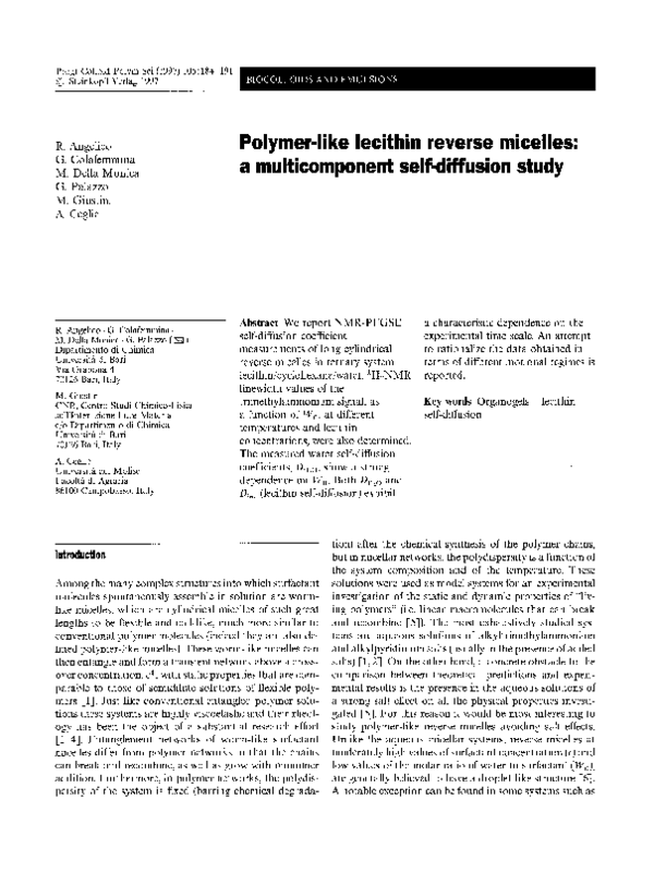 (PDF) Polymer-like lecithin reverse micelles: a multicomponent self ...