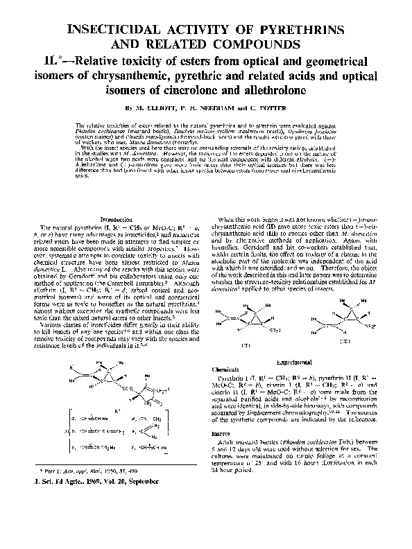 (PDF) Insecticidal activity of pyrethrins and related compounds: II ...