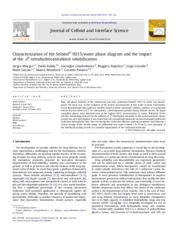 (PDF) Phase Behavior of Solutol® HS15 with THC