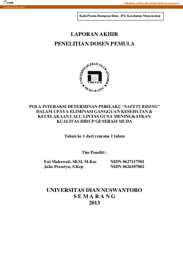 (PDF) Pola Interaksi Determinan Perilaku “Safety Riding”Dalam Upaya ...