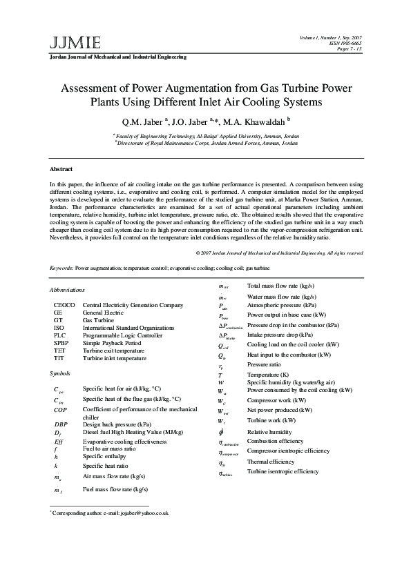 (PDF) Assessment of Power Augmentation from Gas Turbine Power Plants ...