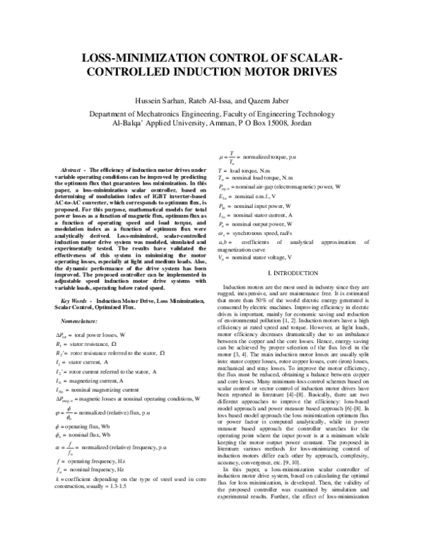 Pdf Loss Minimization Control Of Scalar Controlled Induction Motor