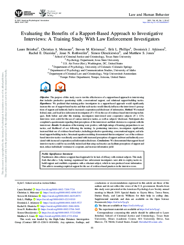 (PDF) Evaluating the Benefits of a Rapport-Based Approach to ...