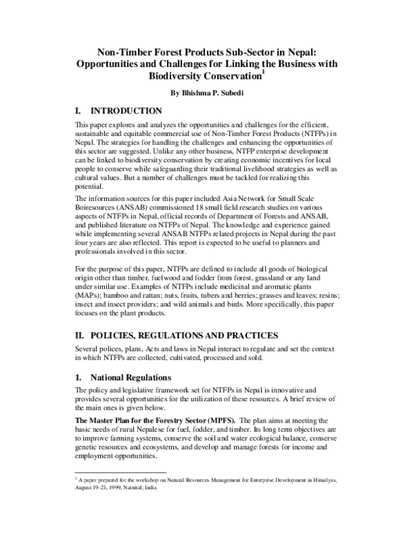 (PDF) Non-timber forest products sub-sector in Nepal: opportunities and ...