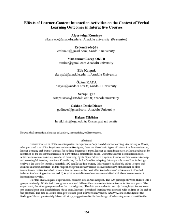 (PDF) Effects of Learner-Content Interaction Activities on the Context ...