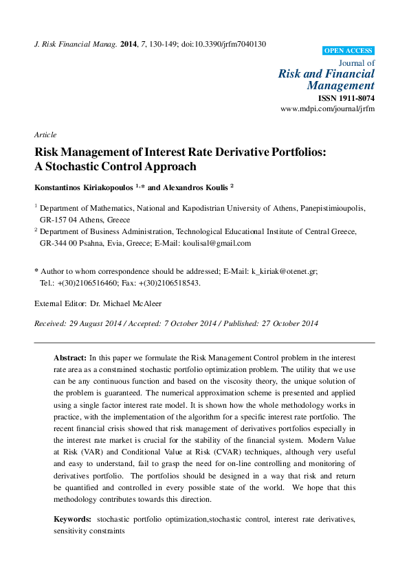 (PDF) Risk Management of Interest Rate Derivative Portfolios: A ...