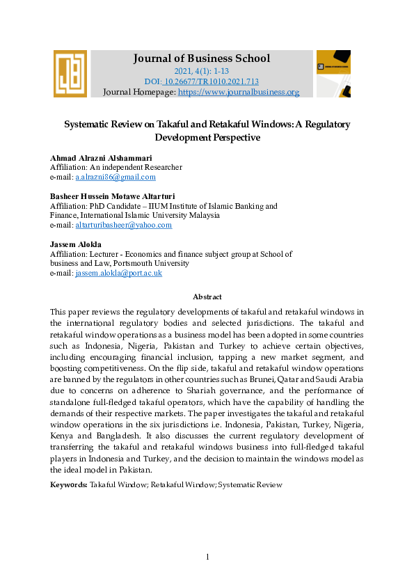 (PDF) Systematic Review on Takaful and Retakaful Windows: A Regulatory ...