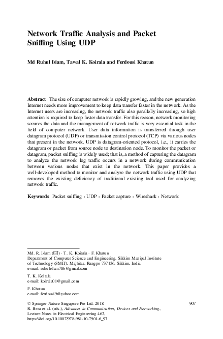 (PDF) Network Traffic Analysis and Packet Sniffing Using UDP