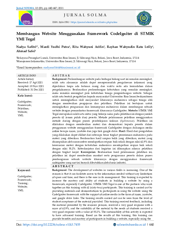 (PDF) Membangun Website Menggunakan Framework CodeIgniter di STMIK YMI Tegal