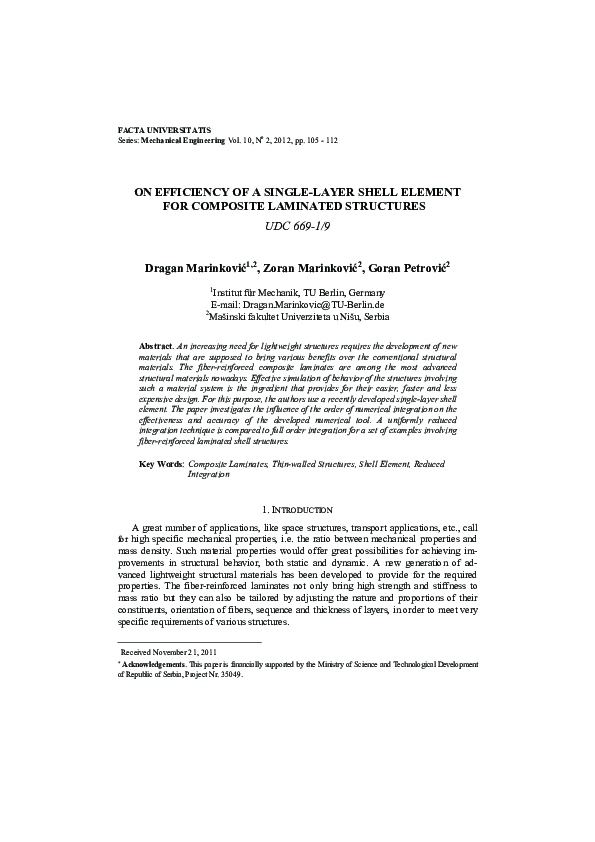 (PDF) On efficiency of a single-layer shell element for composite laminated structures