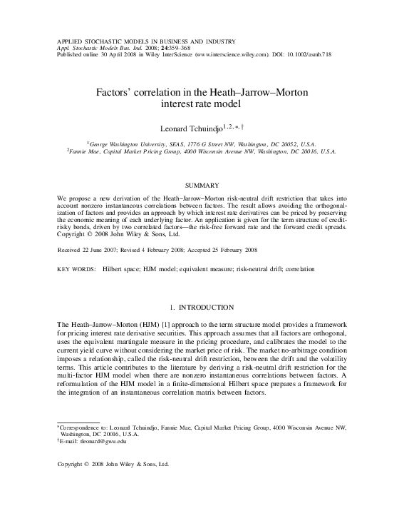 (PDF) Factors' correlation in the Heath-Jarrow-Morton interest rate model