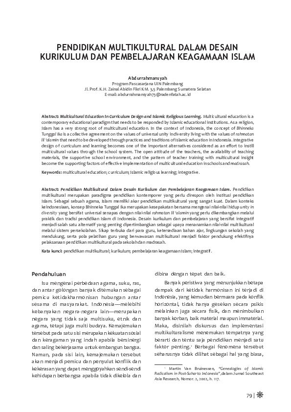 (PDF) Pendidikan Multikultural dalam Desain Kurikulum dan Pembelajaran Keagamaan Islam