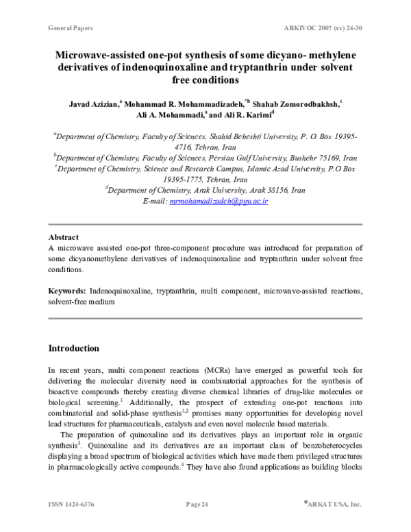 (PDF) Microwave-assisted one-pot synthesis of some dicyano- methylene ...