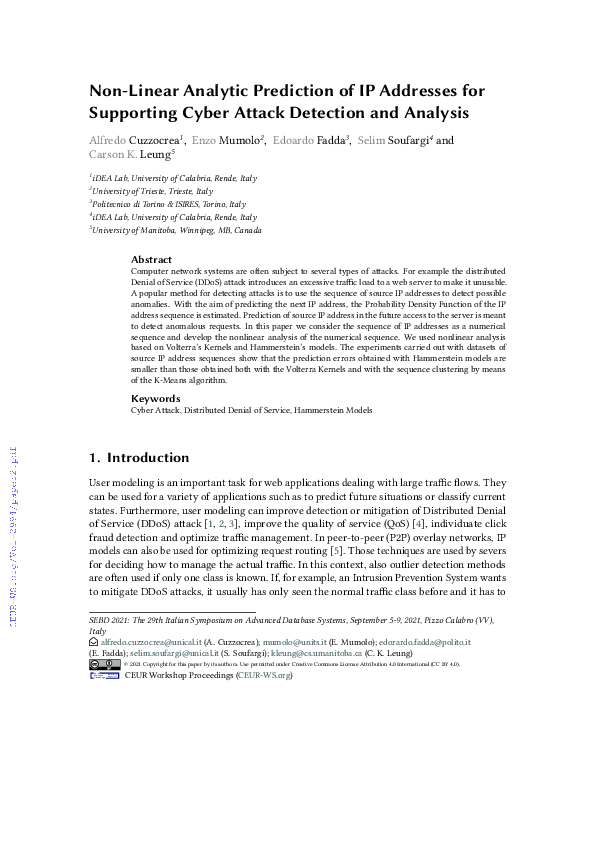 Pdf Non Linear Analytic Prediction Of Ip Addresses For Supporting Cyber Attack Detection And
