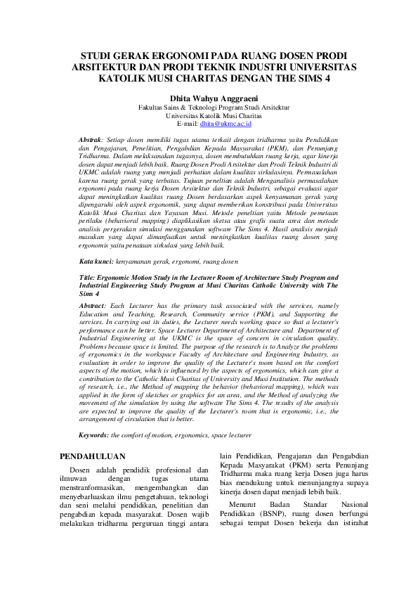 (PDF) Studi Gerak Ergonomi Pada Ruang Dosen Prodi Arsitektur Dan Prodi Teknik Industri ...