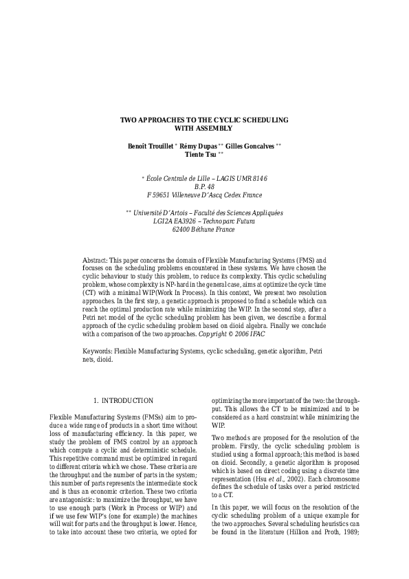 (PDF) Two approaches to the cyclic scheduling with assembly