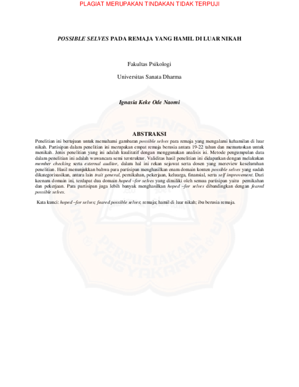 (PDF) Possible Selves pada remaja yang hamil di luar nikah