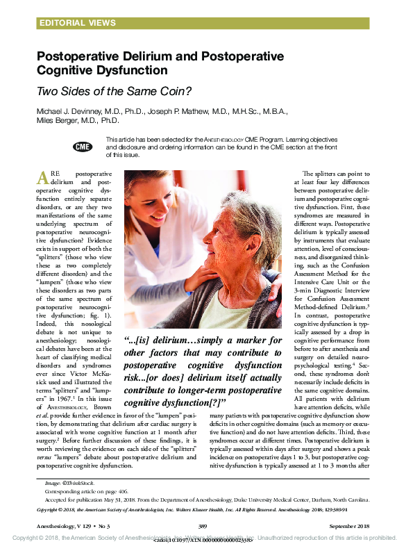 (PDF) Postoperative delirium and postoperative cognitive dysfunction ...
