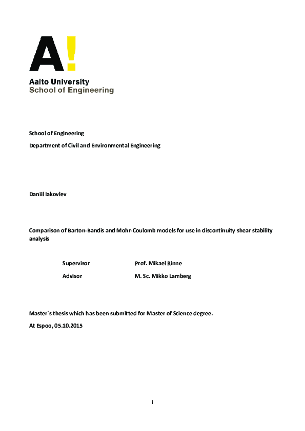 (PDF) Comparison of Barton-Bandis and Mohr-Coulomb models for use in ...